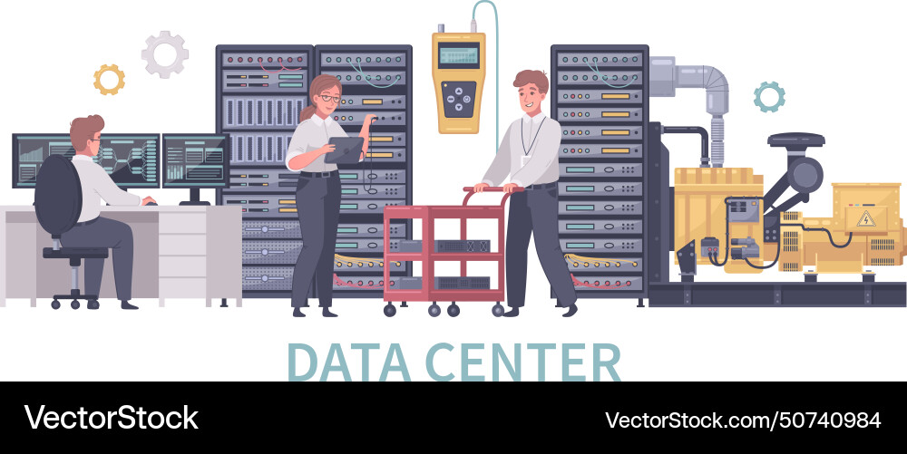 Cartoon data center composition Royalty Free Vector Image