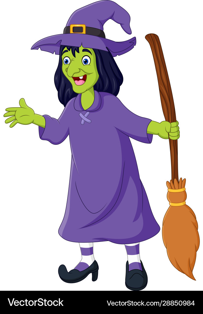 Cartoon old witch with a broom Royalty Free Vector Image