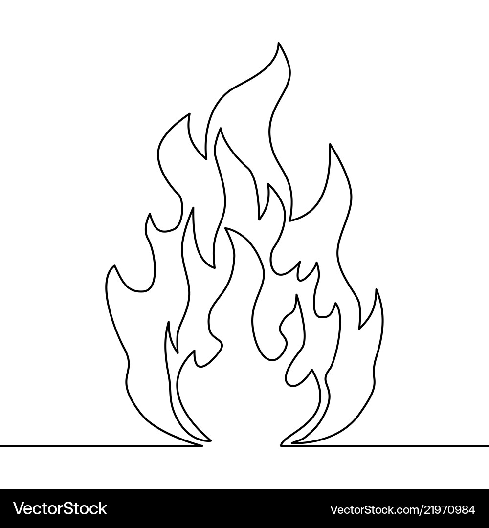 Continuous line fire one drawing Royalty Free Vector Image