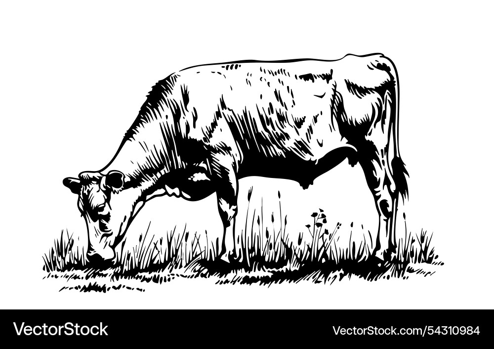 Cow grazing on a meadow sketch Royalty Free Vector Image