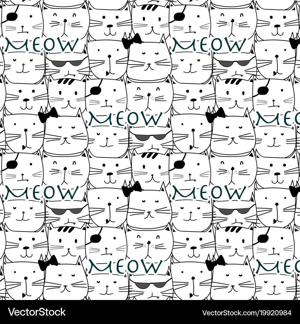 Cute Cat Doodle Pattern Royalty Free Vector Image