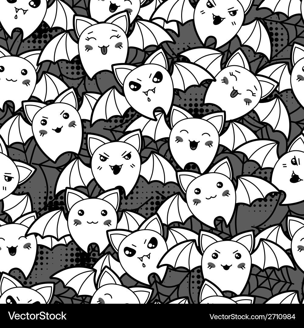 Kawaii Halloween Bat Pattern Royalty Free Vector Image