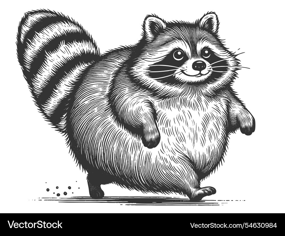 Walking raccoon engraving Royalty Free Vector Image