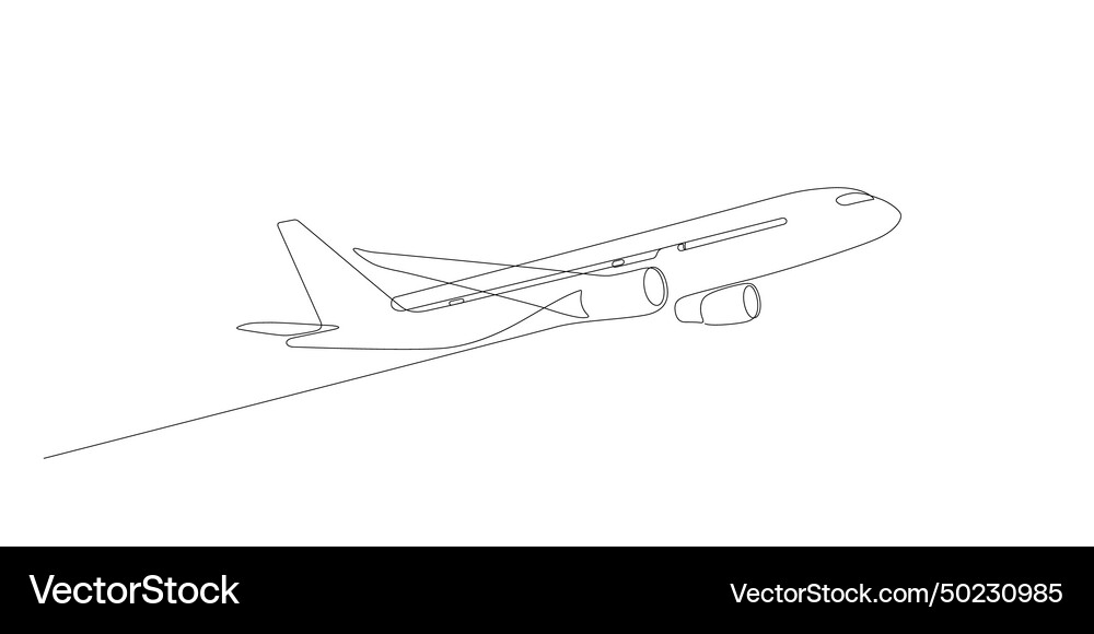 Airplane take off line art continuous drawing Vector Image