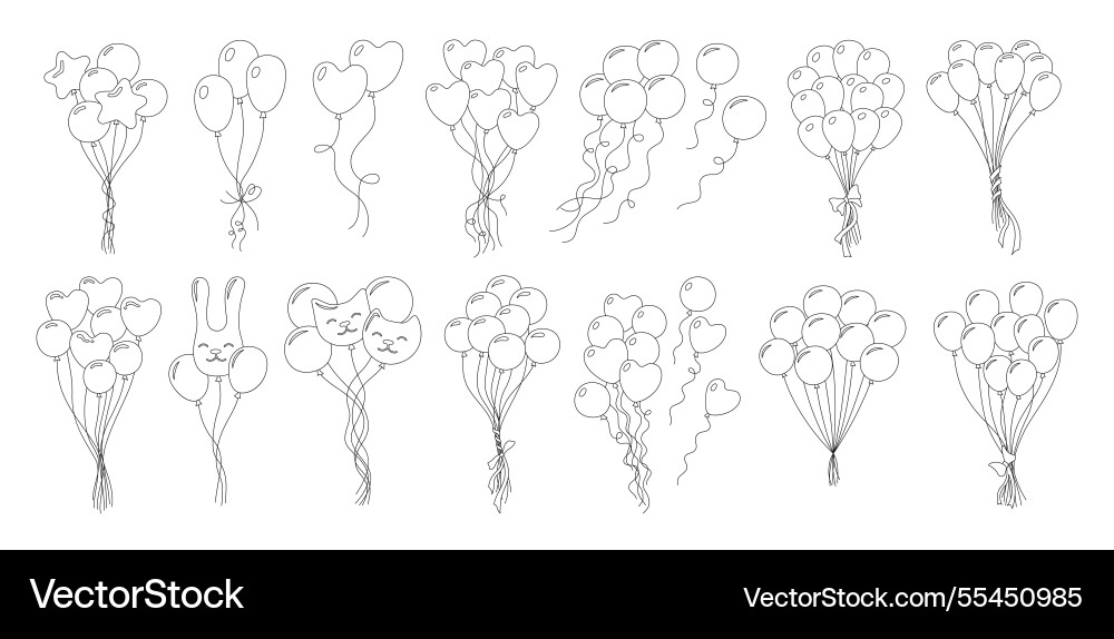 Bundle balloons set doodle linear Royalty Free Vector Image