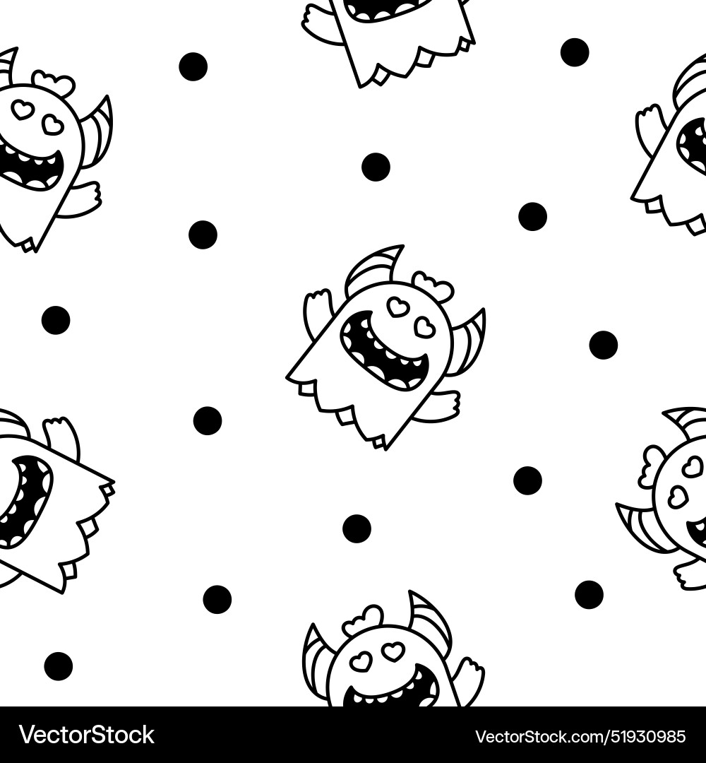 Cute monster seamless pattern coloring page Vector Image