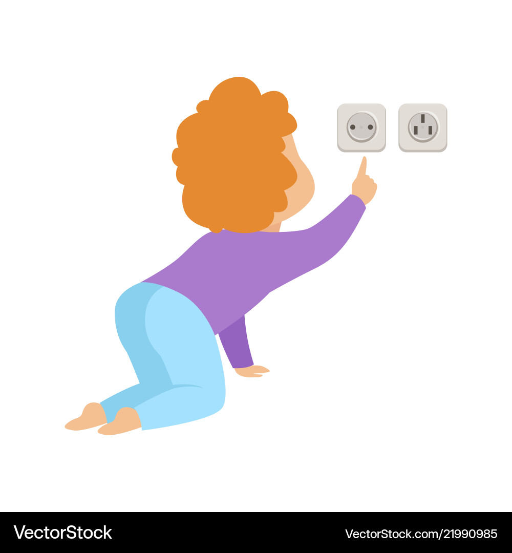 Cute toddler baby touching an electrical socket Vector Image