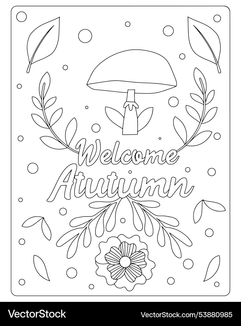 Printable autumn mushroom coloring page for kids Vector Image
