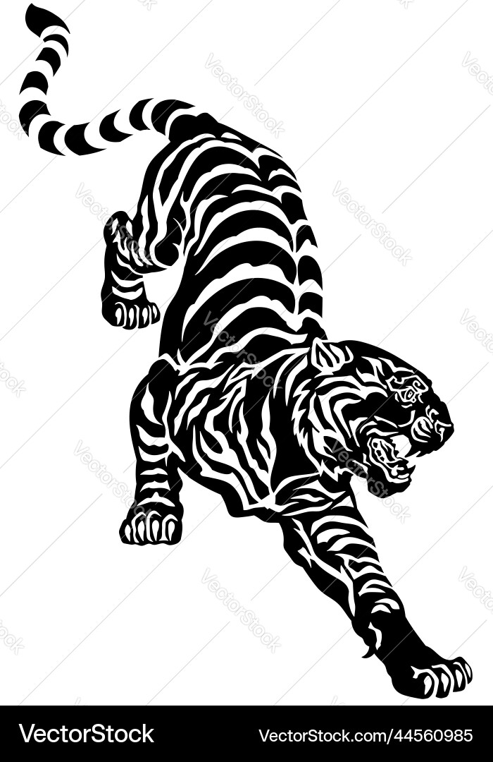 Silhouette of the climbing down tiger Royalty Free Vector