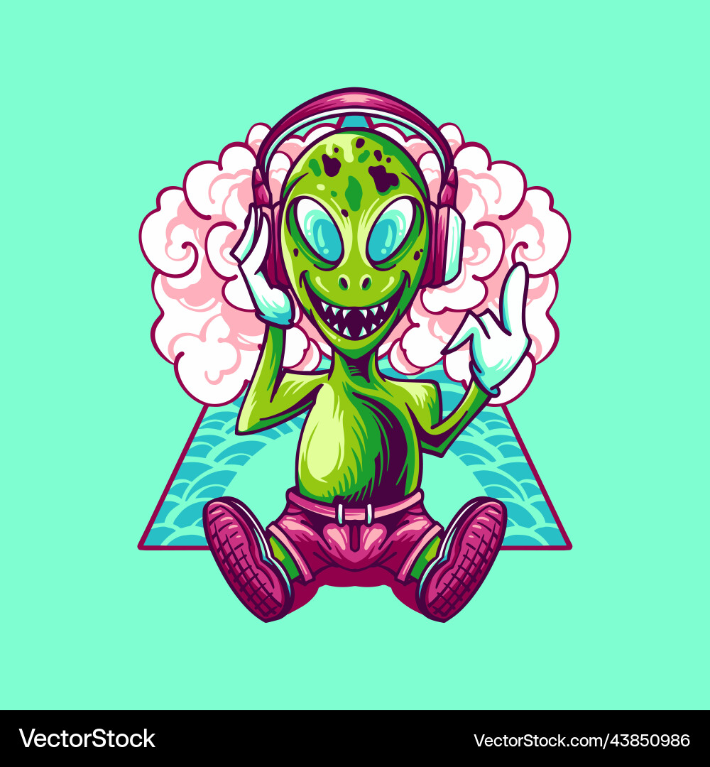 Alien listening music Royalty Free Vector Image