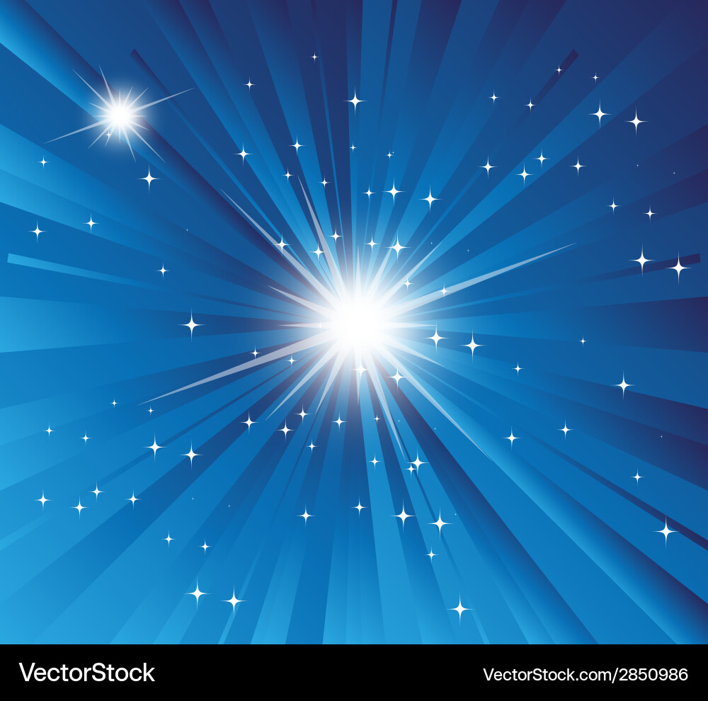 Burst blue background with ray and star light Vector Image