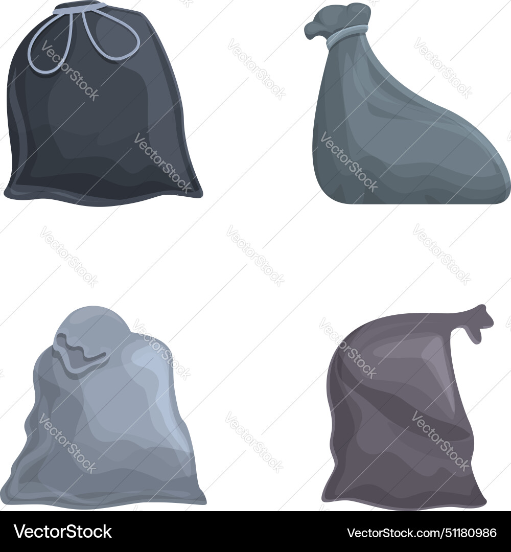 Garbage bag icons set cartoon rubbish Royalty Free Vector
