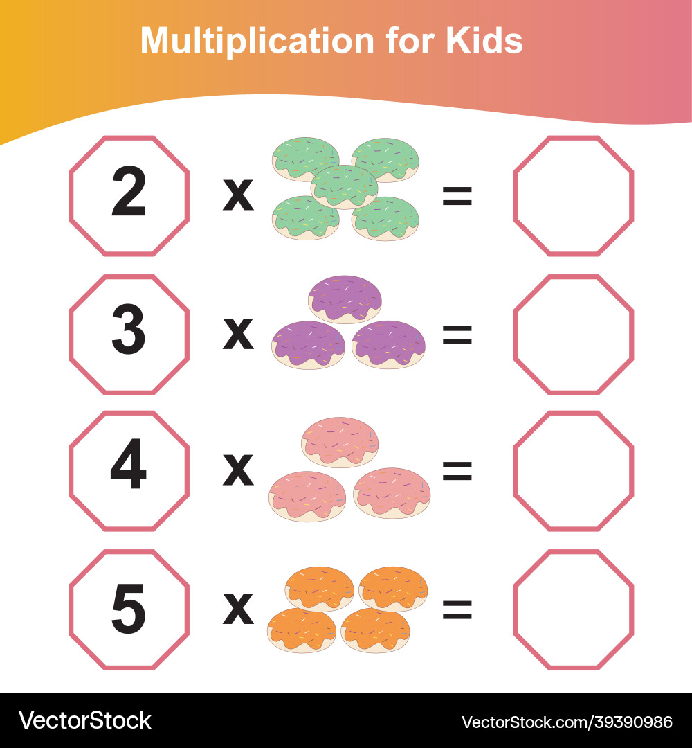 Multiplication for kids worksheet Royalty Free Vector Image