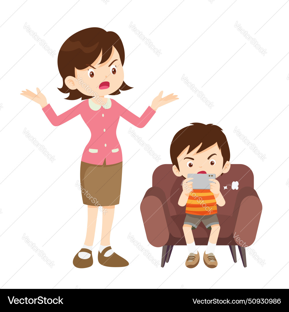 Parent angry to kid addicted phone Royalty Free Vector Image