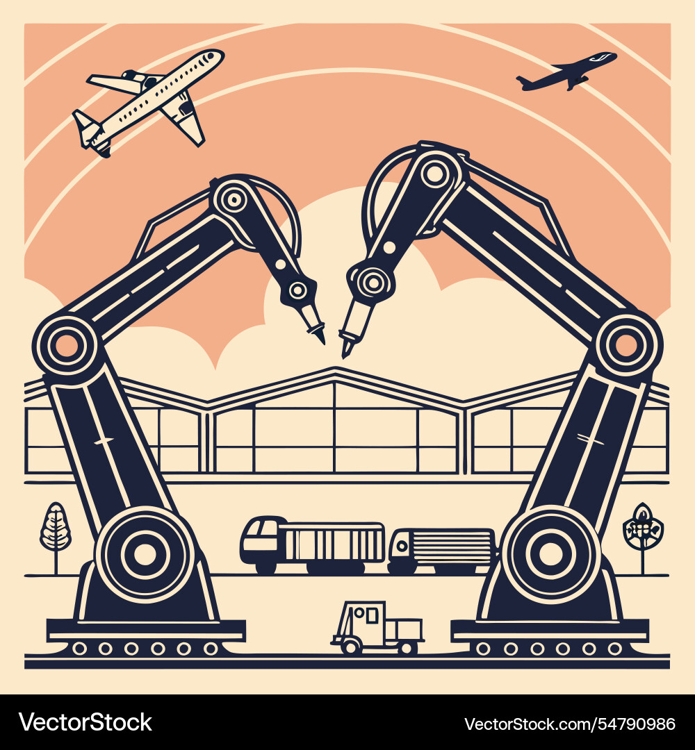 Robotic arms forming symmetrical shapes precision Vector Image