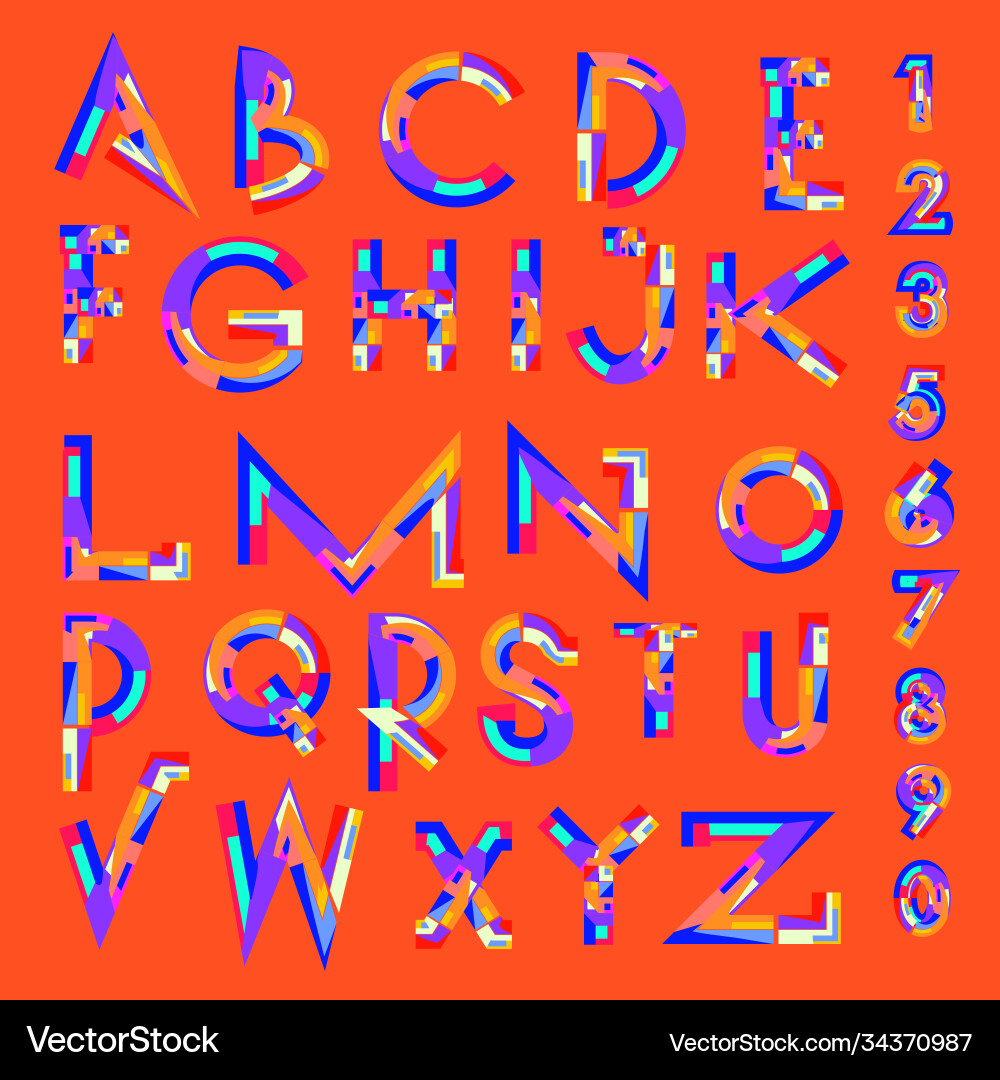 Abstract colorful font and alphabet Royalty Free Vector