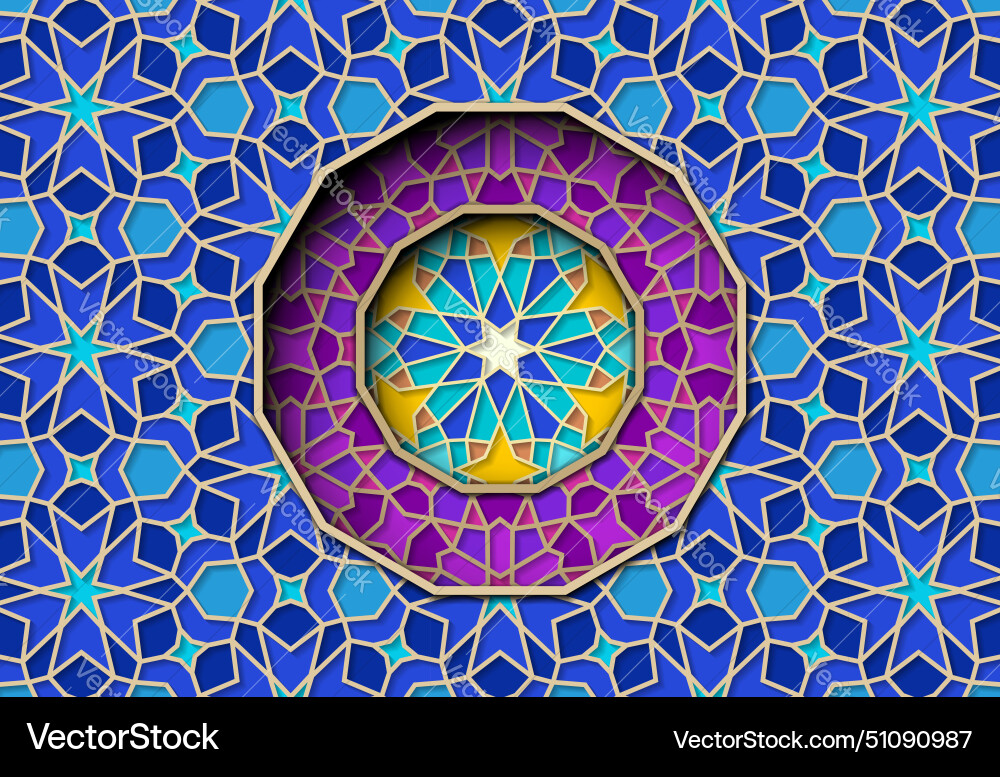 Arabic ornament with girih patterns and round Vector Image