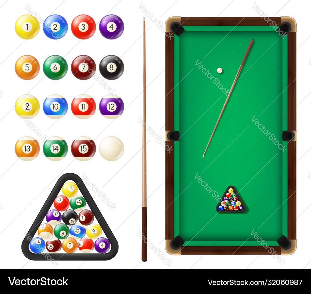 Billiard balls and table 3d realistic Royalty Free Vector