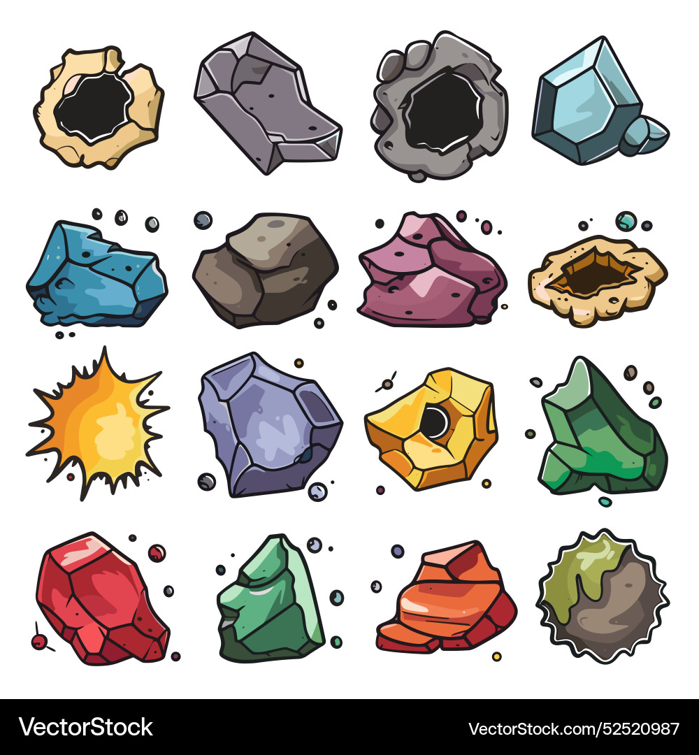 Colorful collection various cartoon rocks stones Vector Image