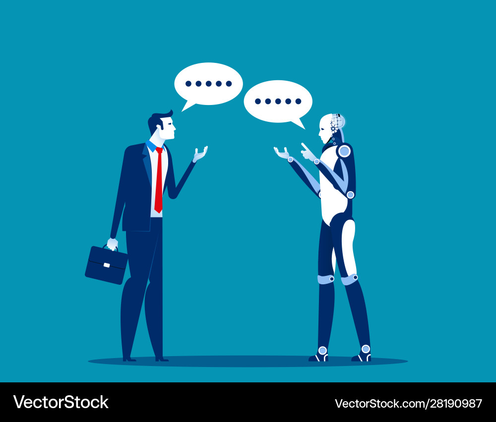 Conversation between human and android concept Vector Image