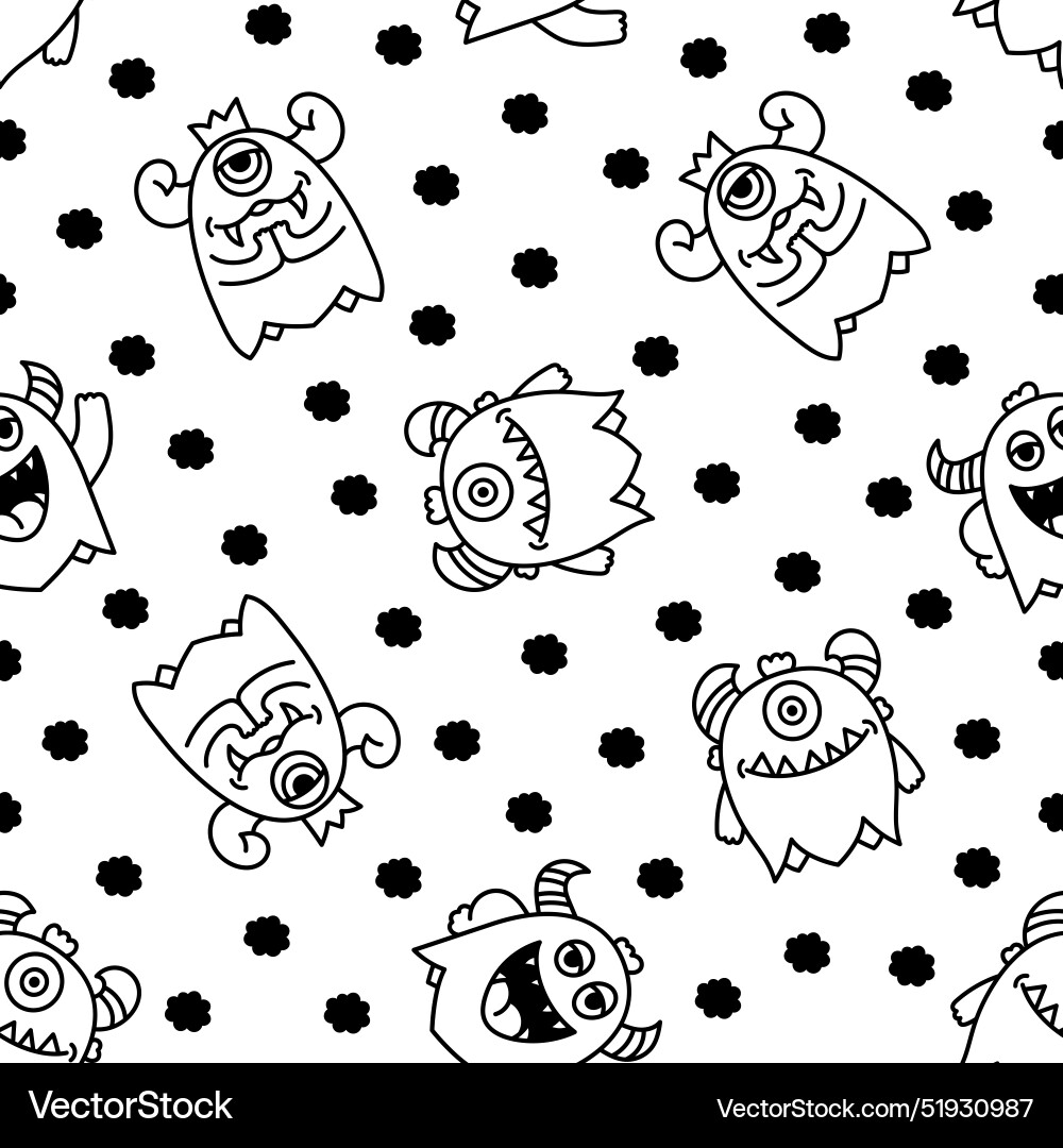 Cute monster seamless pattern coloring page Vector Image