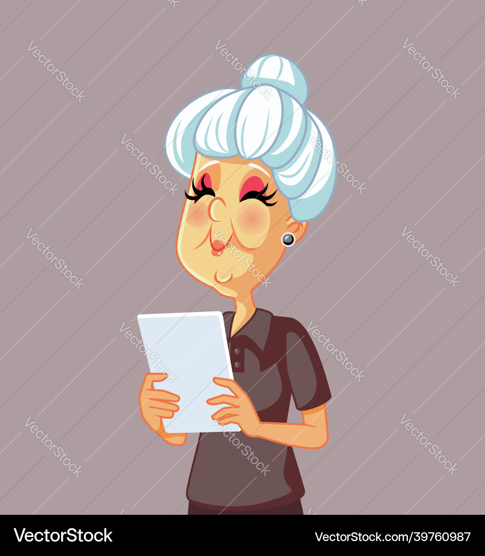 Elderly woman using a pc tablet cartoon Royalty Free Vector