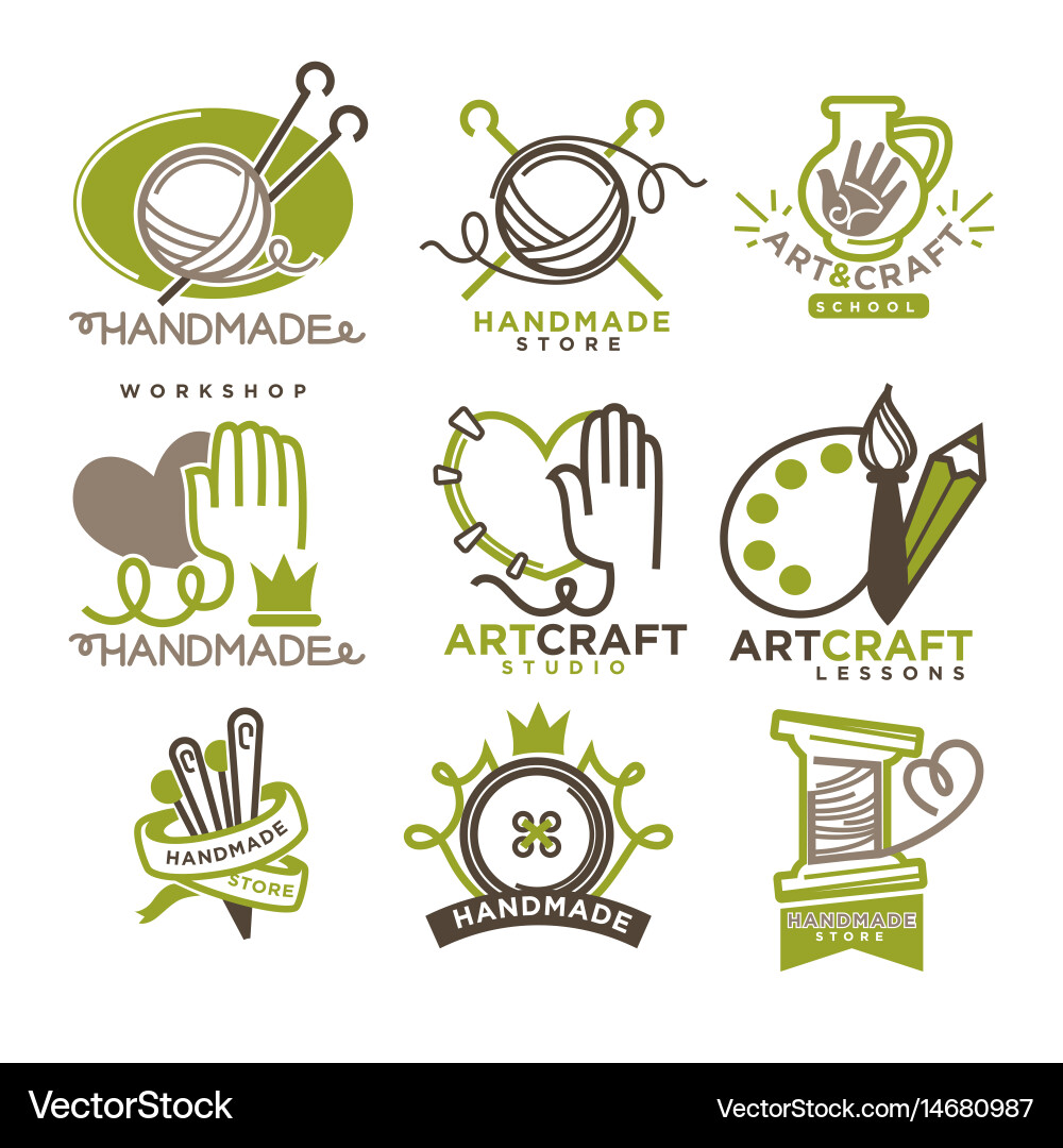Handmade workshop logo badges with pictures Vector Image