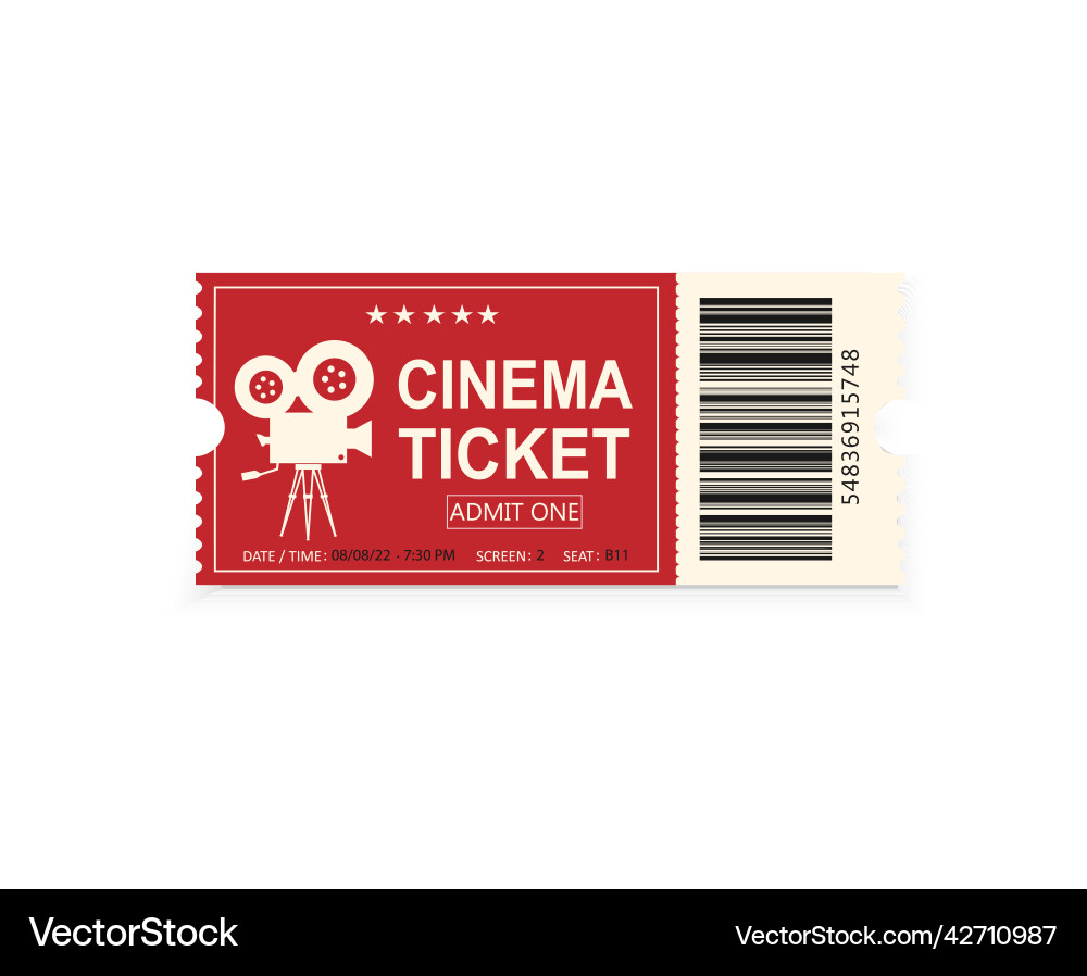Red cinema ticket Royalty Free Vector Image - VectorStock
