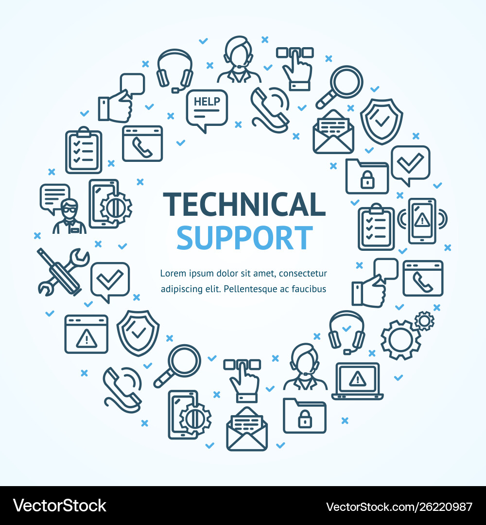 Technical support signs round design template thin