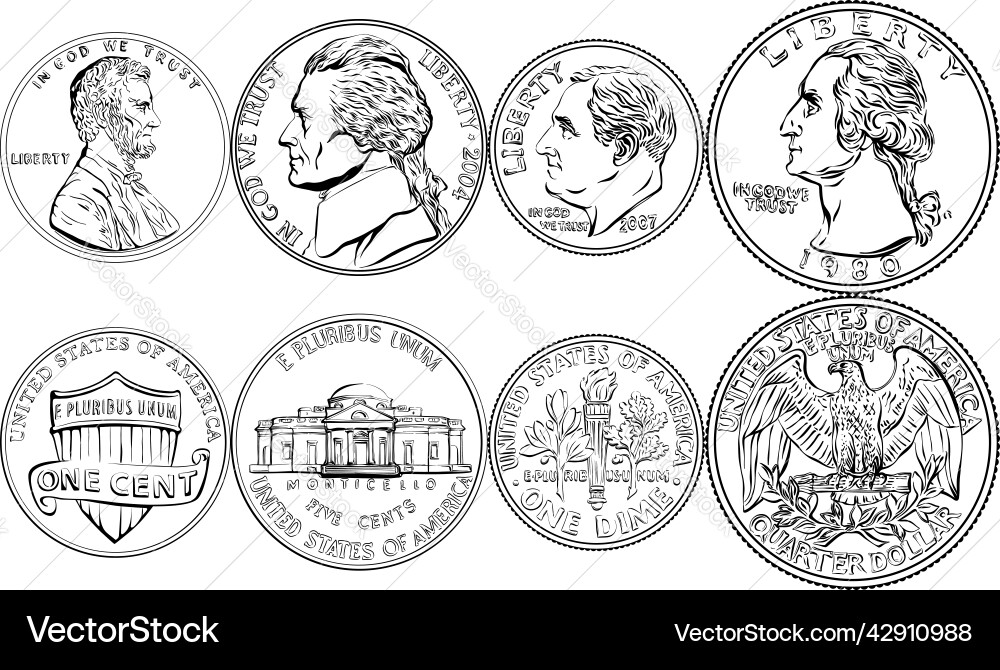 American Coin Set - Obverse & Reverse Vector Image
