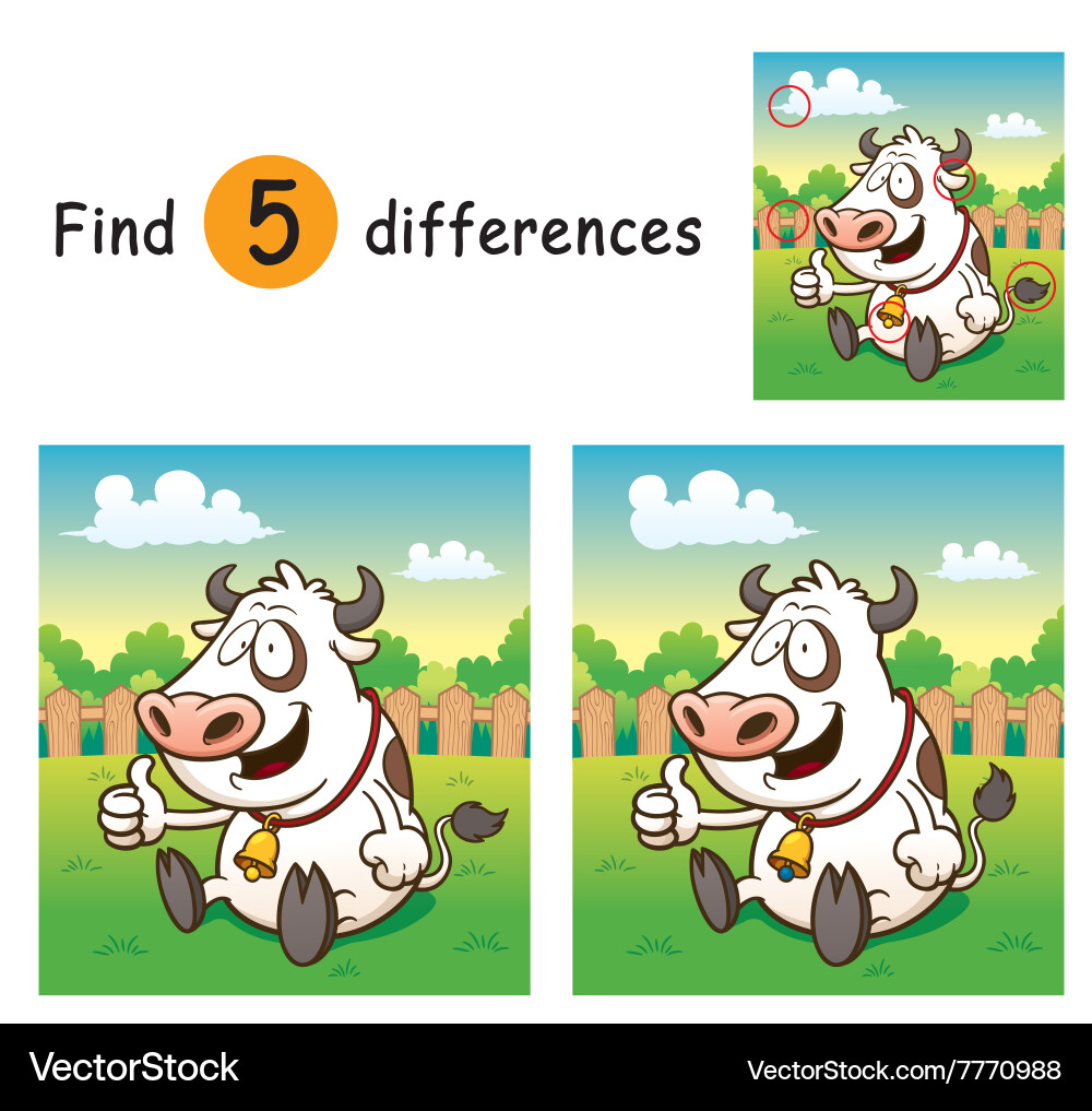 Cute Cow Find the Difference Game Royalty Free Vector Image