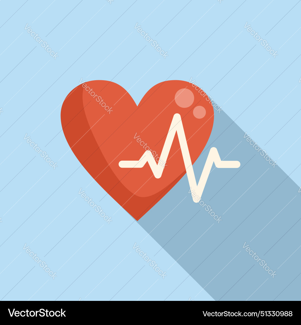 Flat design icon with a red heart and white pulse Vector Image