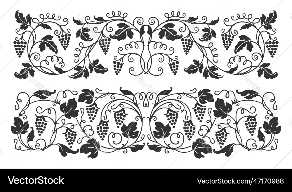 Grape vine ornament wine border vineyard branch Vector Image