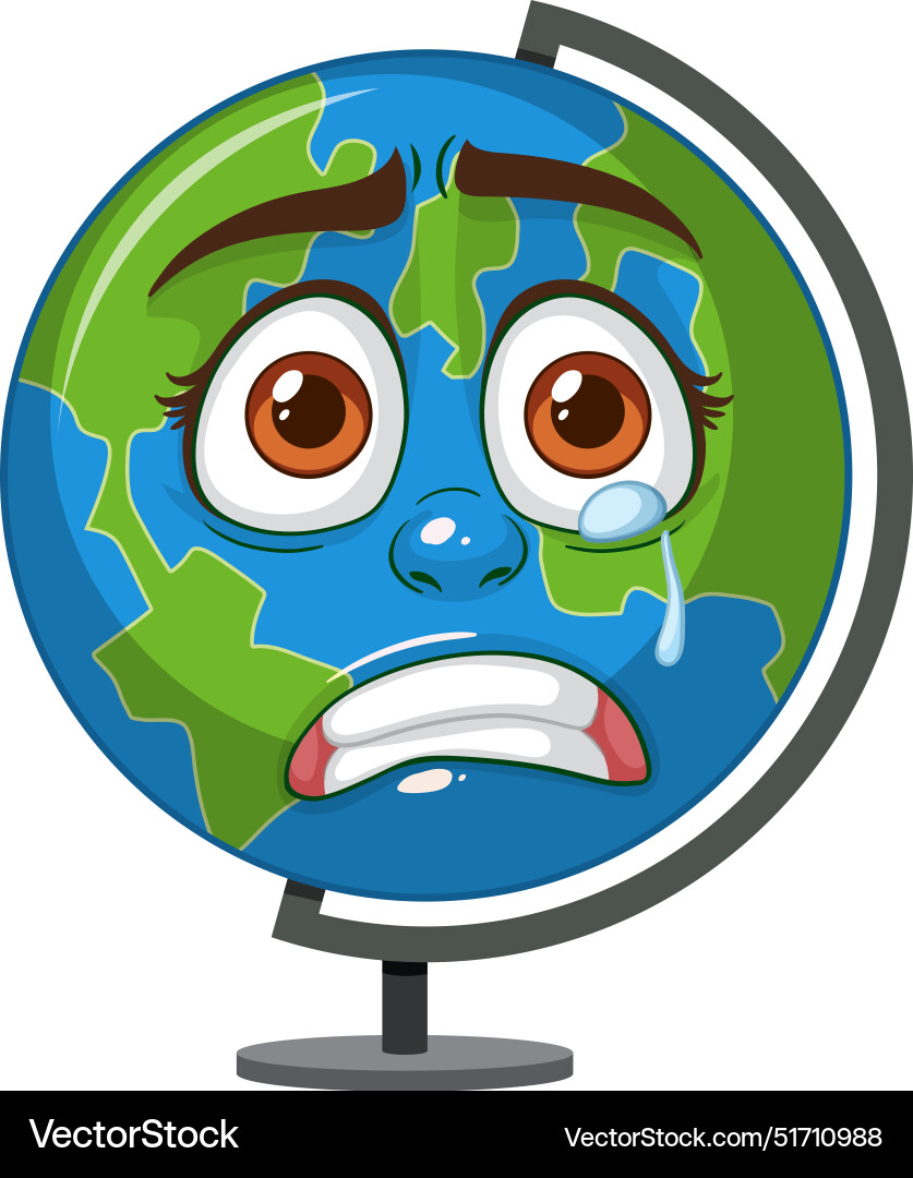 Sad earth with a tear drop Royalty Free Vector Image