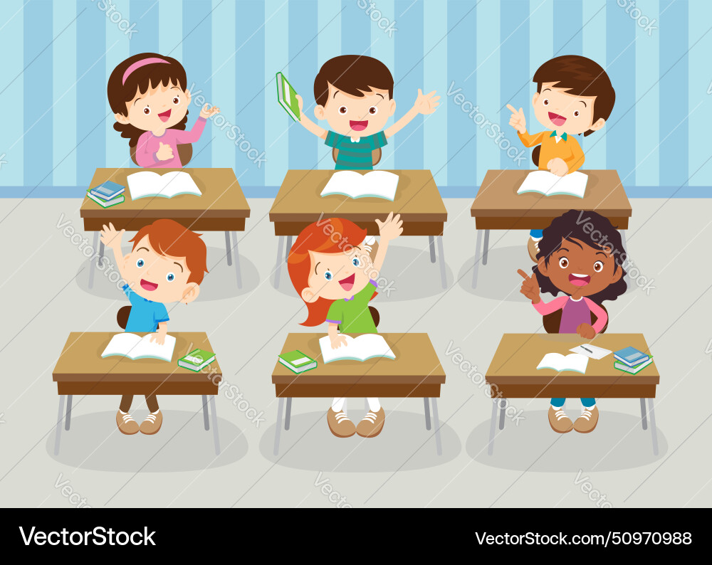 Students and teacher in classroom Royalty Free Vector Image