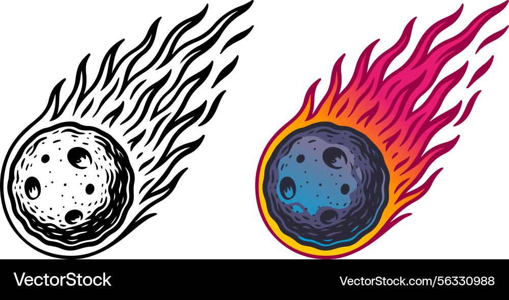 Vintage hand-drawn meteor with flames Royalty Free Vector