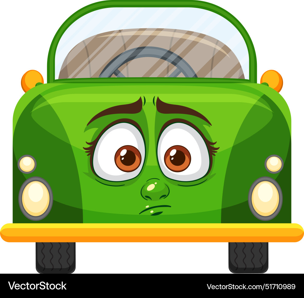 A green car with sad expression Royalty Free Vector Image