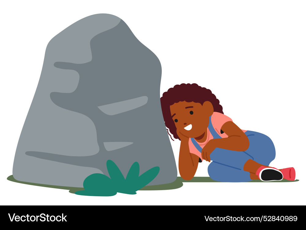 Child happily hiding behind a large rock during Vector Image
