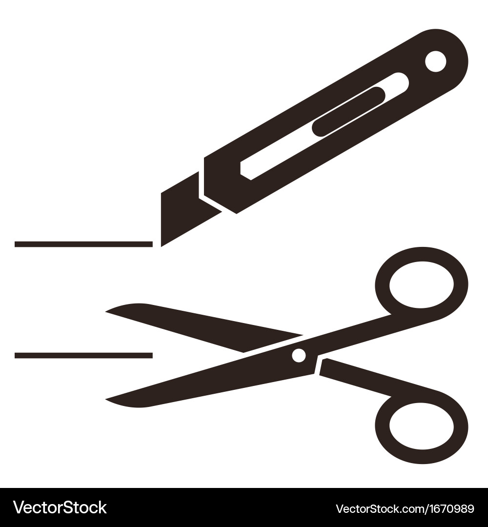 Cutter knife and scissors symbol Royalty Free Vector Image