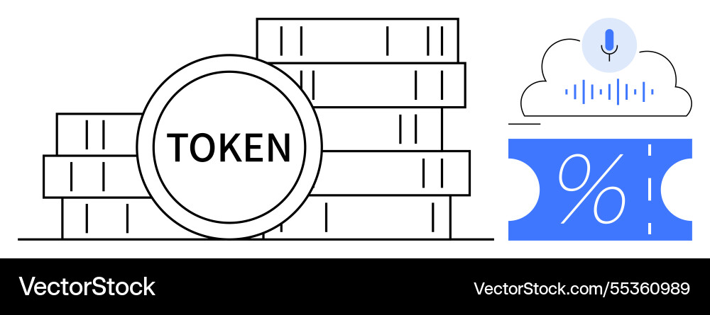 Digital tokens in financial technology with voice Vector Image