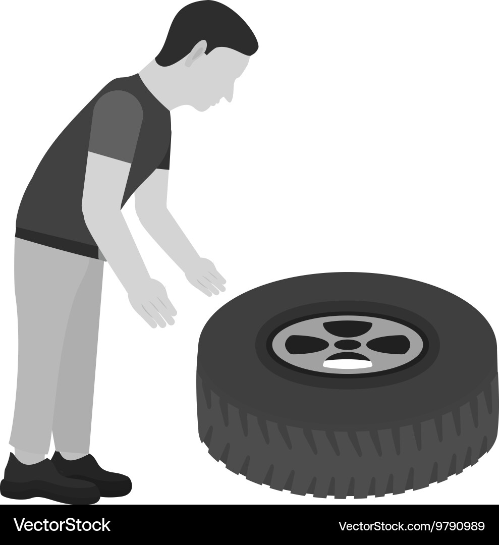 Fixing punctured tyre Royalty Free Vector Image