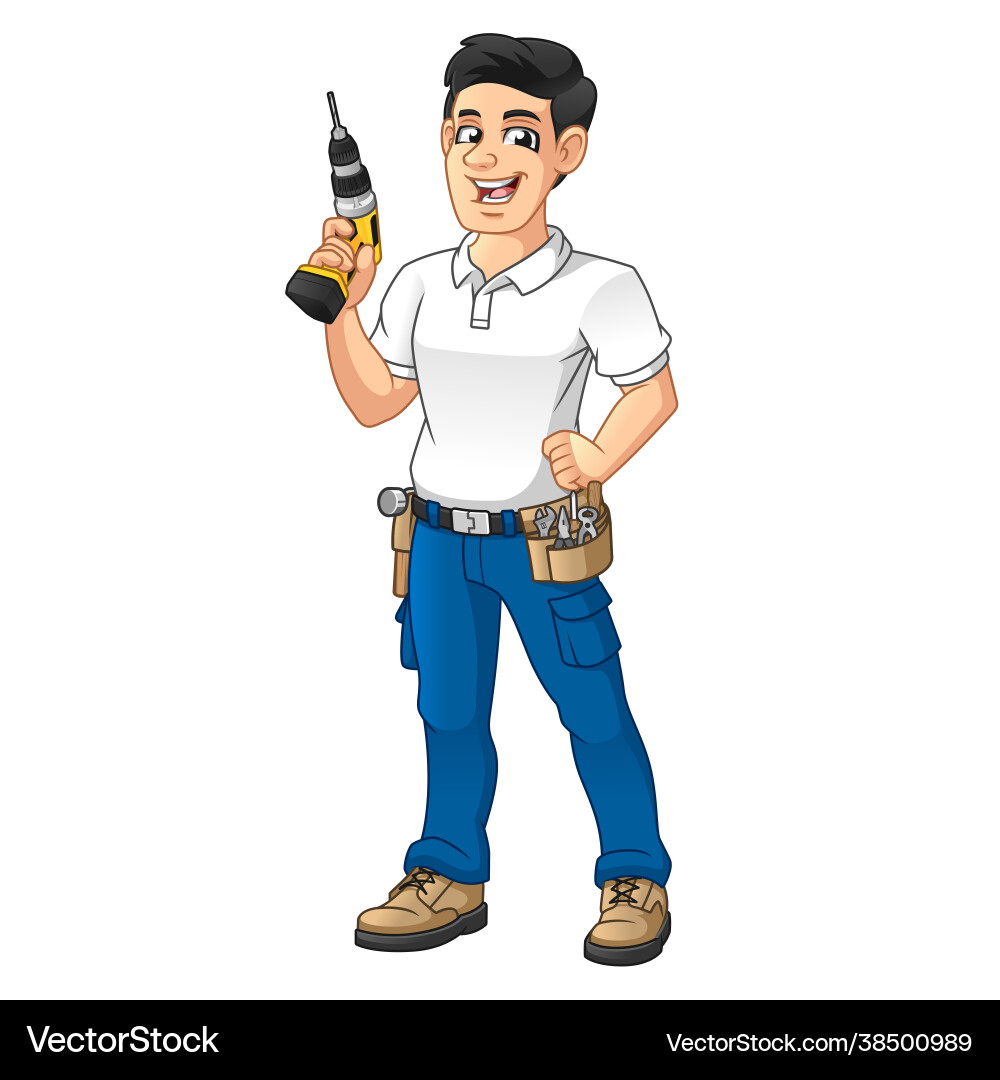 Handyman with a tool equipment belt holding Vector Image