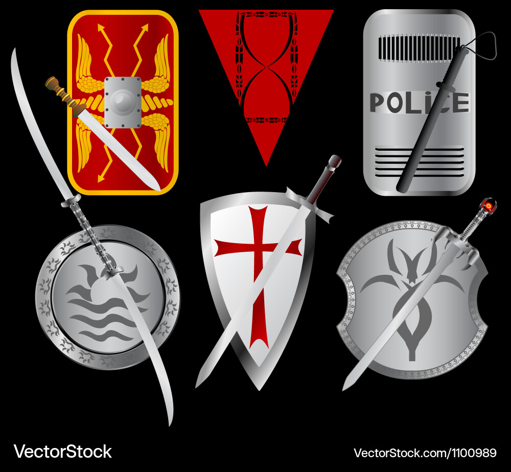 Set of shields and swords Royalty Free Vector Image