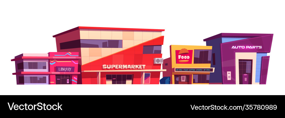 Shops and commercial buildings exterior Royalty Free Vector