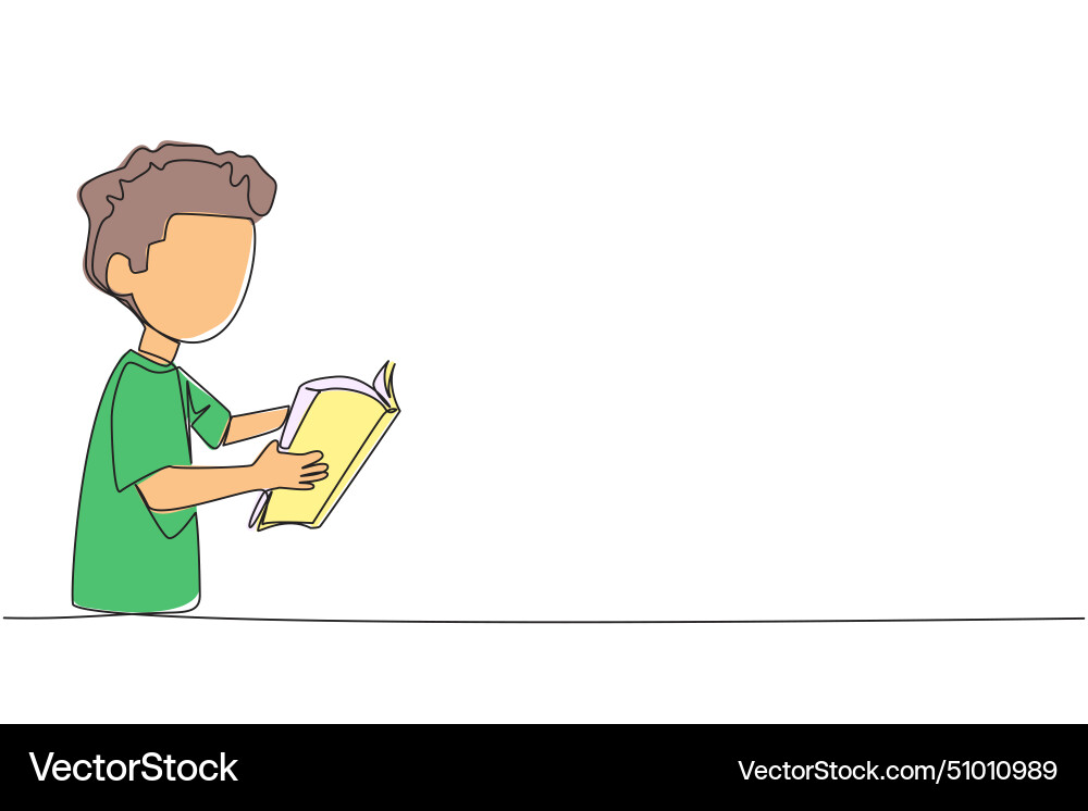 Single one line drawing boy are very focused Vector Image