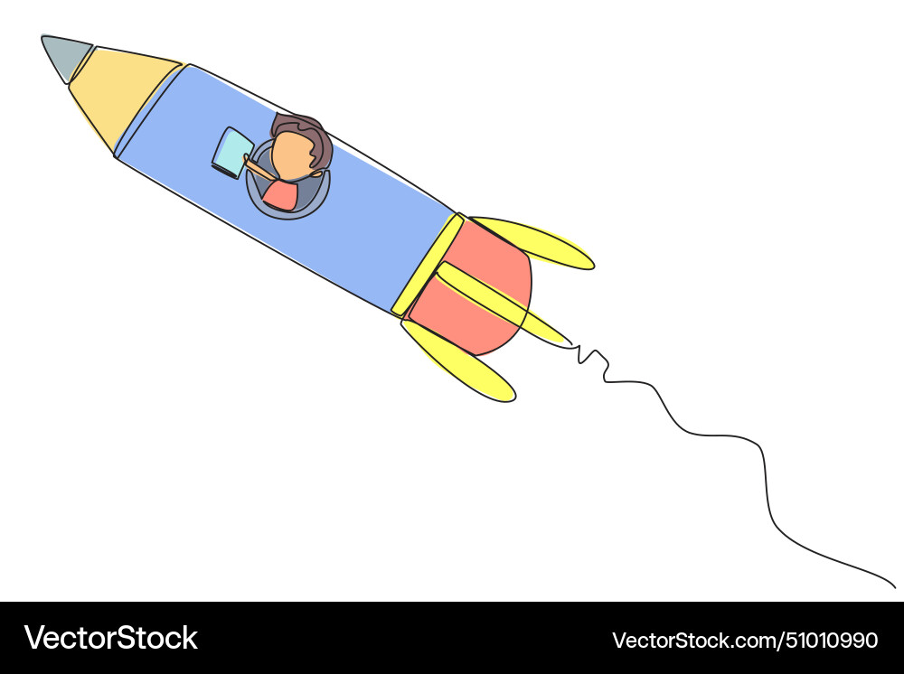 Continuous one line drawing boy flying Royalty Free Vector