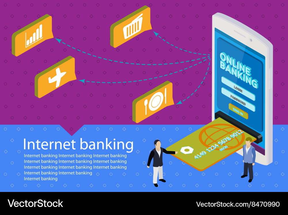 Flat 3d Internet-Banking-Banner Lizenzfreies Vektorbild