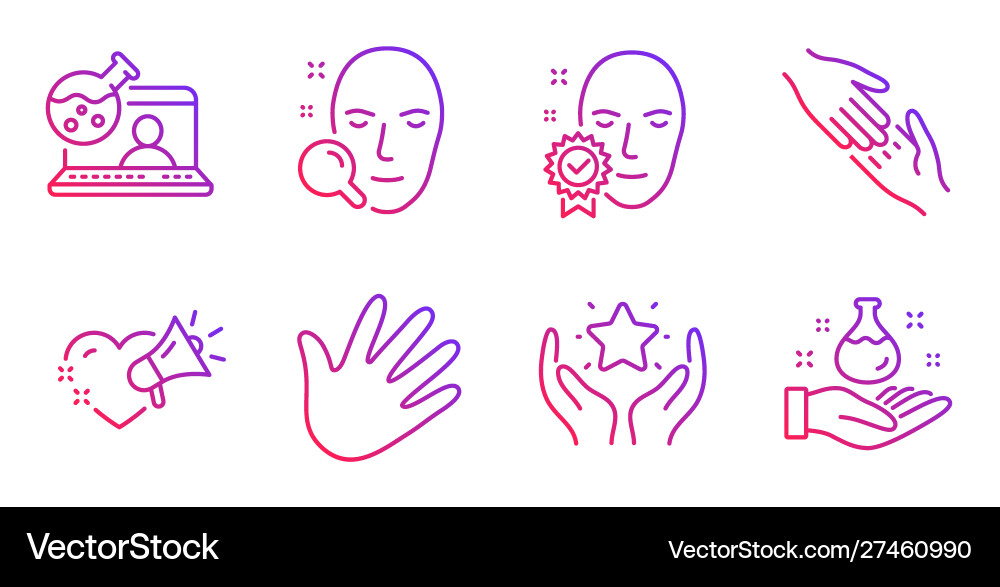 Helping hand face verified and search icons Vector Image