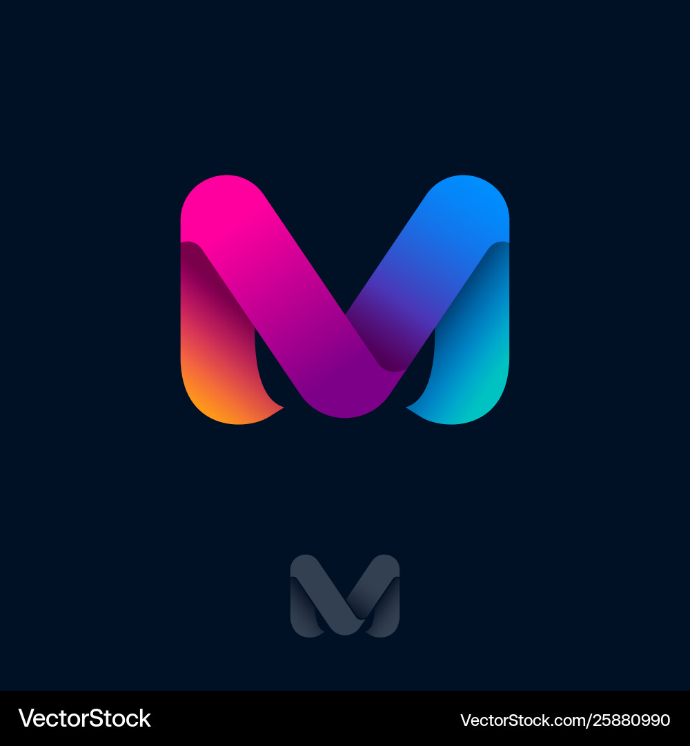 M logo rainbow ribbons monogram web icon Vector Image