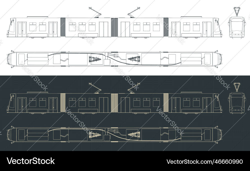 Modern tram blueprints Royalty Free Vector Image